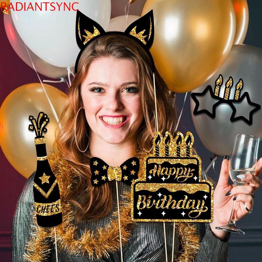 Radiantsync 36 ชิ้นอุปกรณ์ประกอบฉากการถ่ายภาพวันเกิด,สีดําทองการ์ตูน Photo Booth Props, Creative ...
