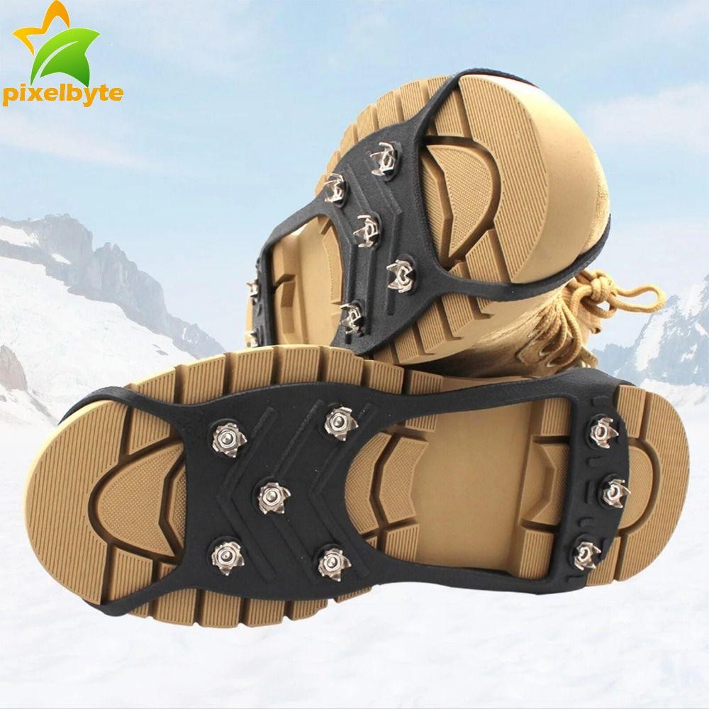 Pixelbyte 8 ฟัน Ice Snow Crampons, Tpe 8 Studs 8 Anti-Skid Ice Gripper, Over รองเท้า Spikes Anti ...