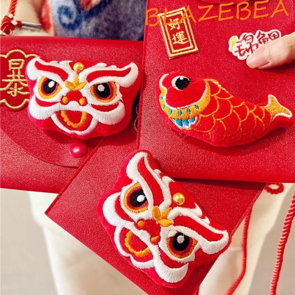 Blazebea หนัง PU ซองจดหมายสีแดง, Cross Body พู่ Plush Koi Lucky Money Packet, เด็กของขวัญจีน ...