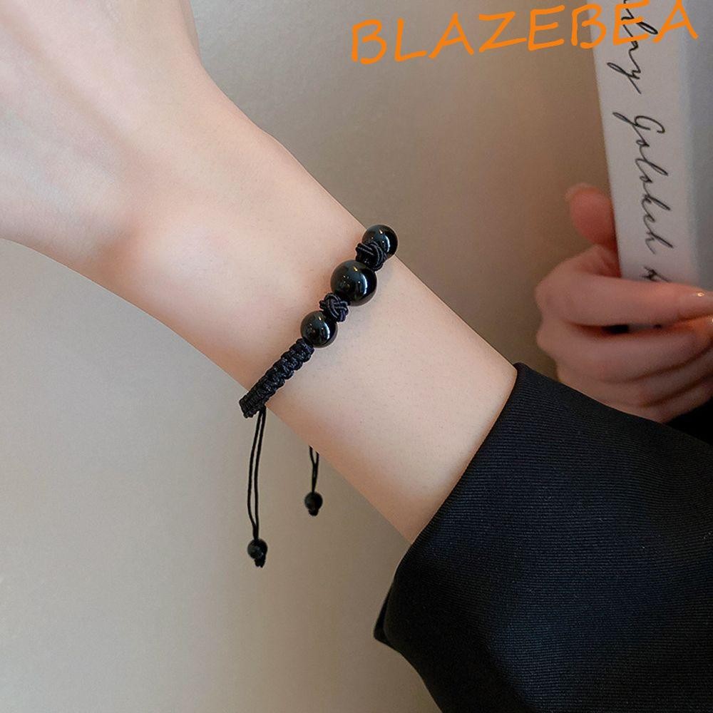 Blazebea ผู้หญิงสร้อยข้อมือ Handmade Ins เชือกสานลูกปัดคริสตัลธรรมชาติ Obsidian คนรักมิตรภาพ ...