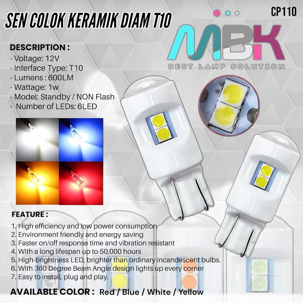 Mata Sen COLOK CERAMIC CP110 MBK 6 Eyes T10 รุ่นสแตนด์บายบรรจุ 2 ชิ้นสากล | Shopee Thailand
