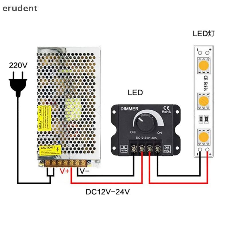 Erudent DC 12V 24V LED Dimmer สวิทช์ 30A 360W ตัวควบคุมแรงดันไฟฟ้าปรับ ...