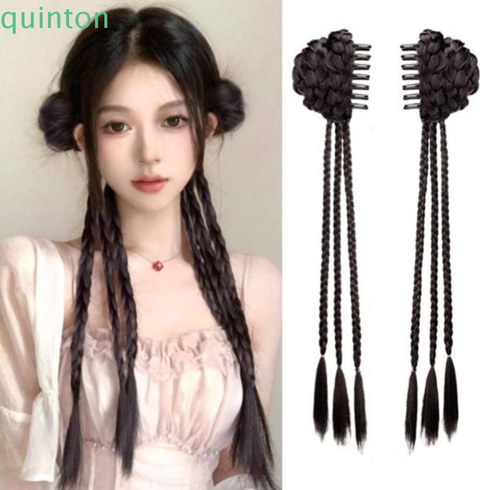 Quiton 2 ชิ้นมวยวิกผม Braid, Claw คลิปใหม่สไตล์จีน Twists ยาว Braid, Cool ธรรมชาติ Hanfu ...
