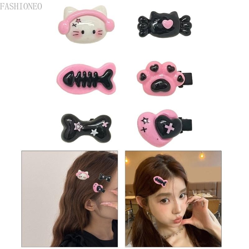 Fas ผู้หญิง Gothic Y2K E-girl พลาสติก Hairpins Harajuku น่ารักหัวแมว ...