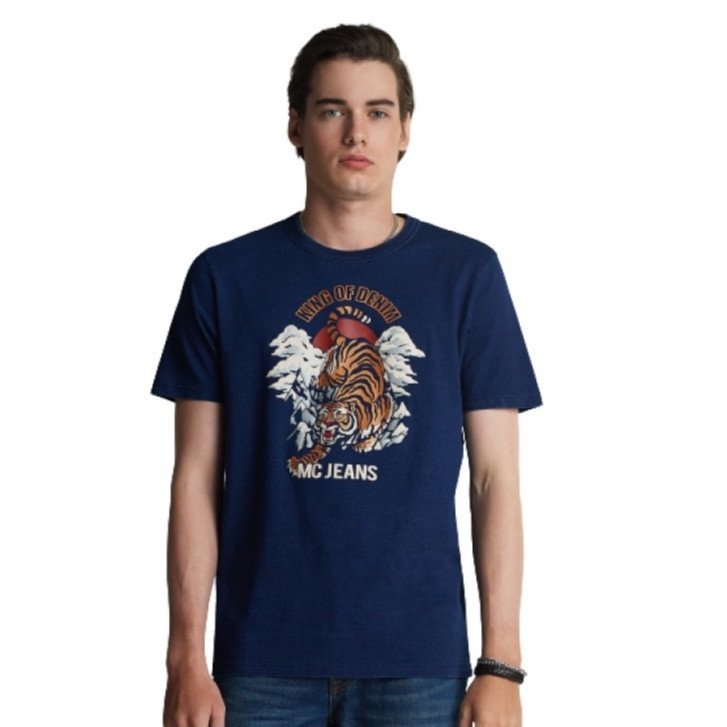 Mc Jeans เสื้อยืดแขนสั้น ผู้ชาย Mc Tiger คอกลม สีกรมท่า ผ้านุ่ม ระบาย ...