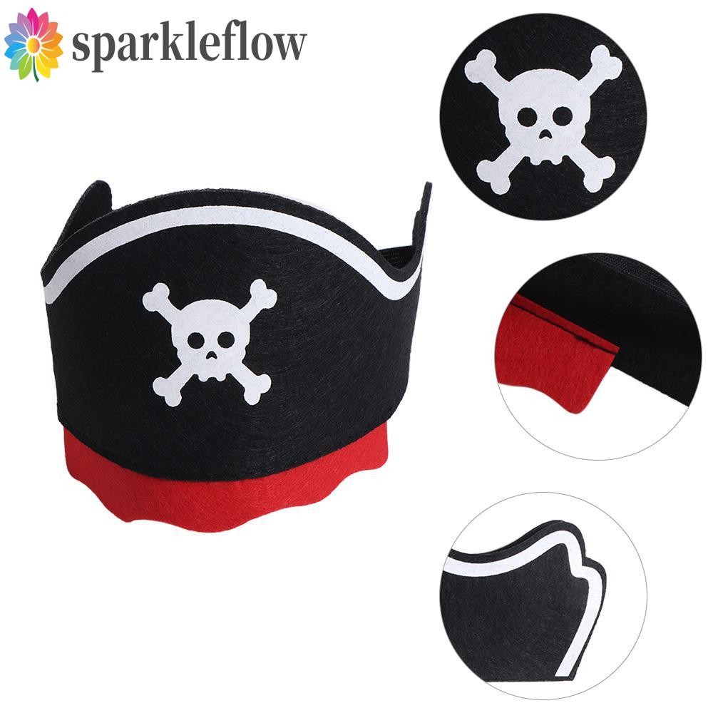 Sparkleflow 5 ชิ้น Felt Pirate Hat, Cosplay Black Skull Pirate Captain ...