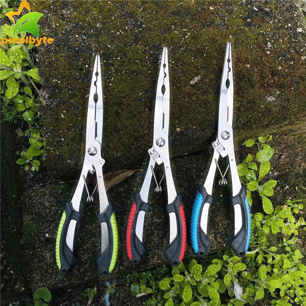 Pixelbyte คีมตกปลา, ตัดสายพร้อมที่จับยางคีมปากปลา Hook, Multi-functional Long-billed สแตนเลสตก ...