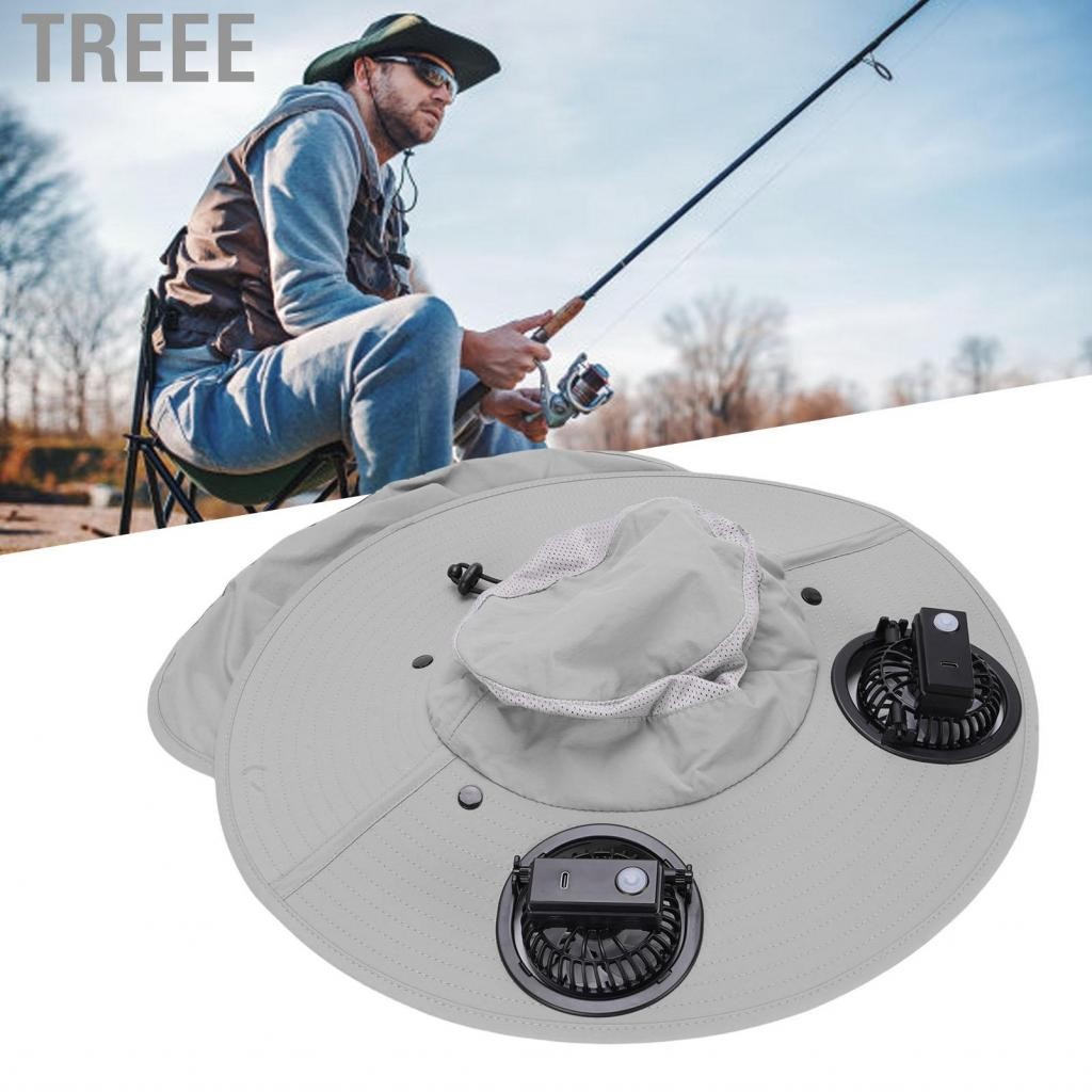 Treee Treee-th Cooling Fan Sun Hat สำหรับการตกปลาด้วยความกว้างของ USB แบบปรับได้แบบชาร์จได้แบบ ...