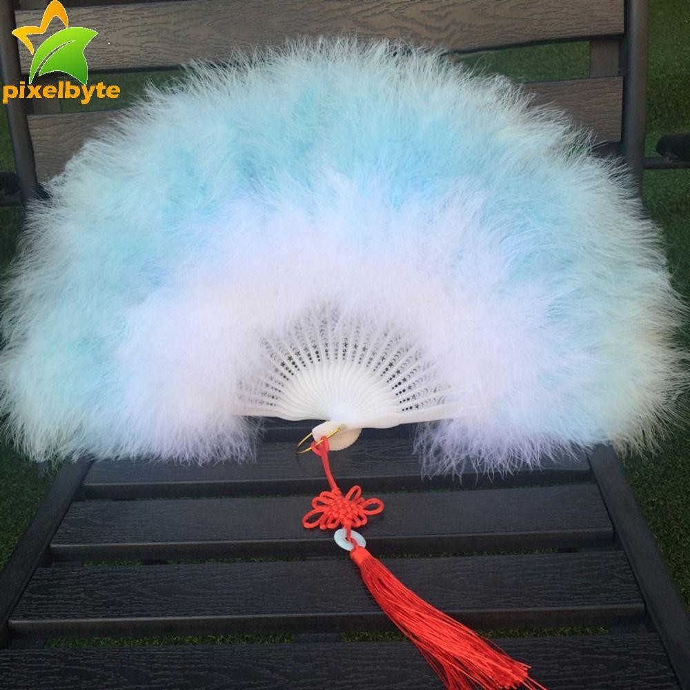 Pixelbyte ตุรกี Feather พัดลมมือ,พร้อมพู่ที่มีสีสันงานแต่งงานพัดลมพับ, Art แฟนปุยขนาดใหญ่ ...