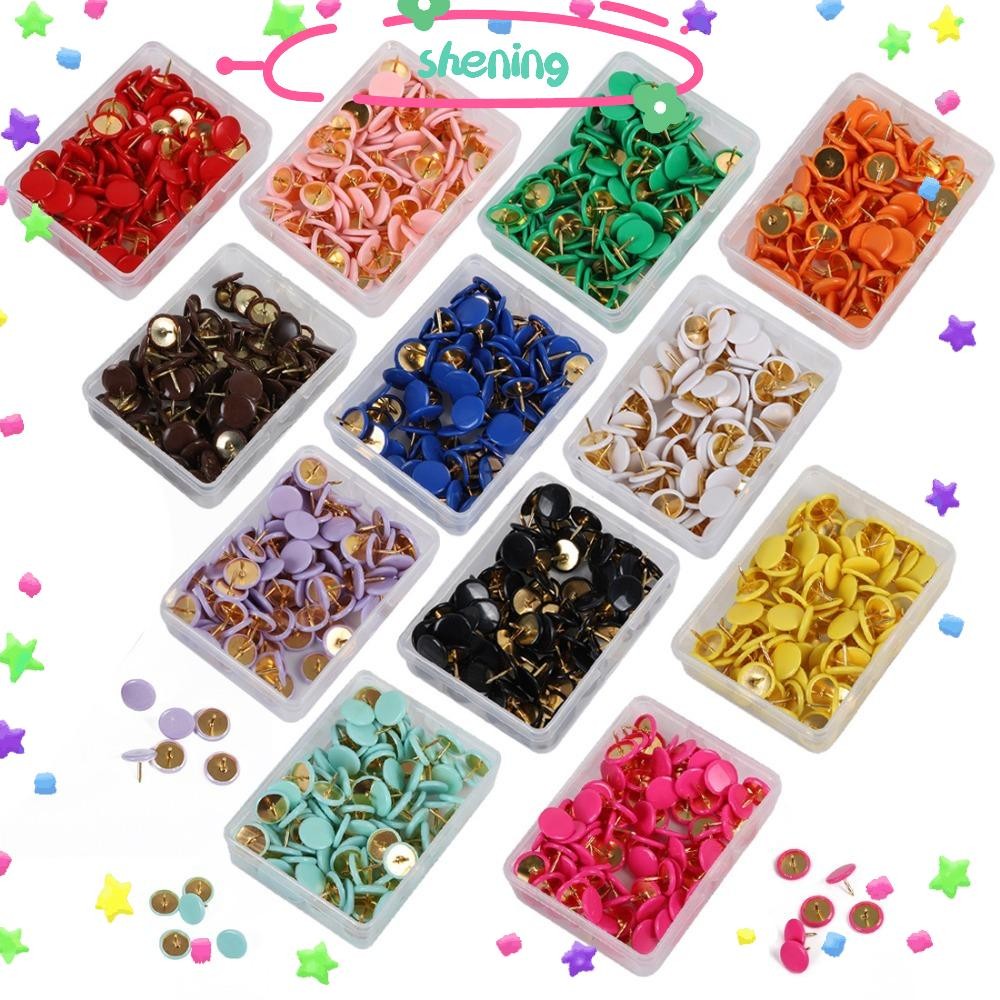 SHENING 100 ชิ้นรอบ Push Pins, Bulletin วาด Tacks Point Tacks, Thumb ...