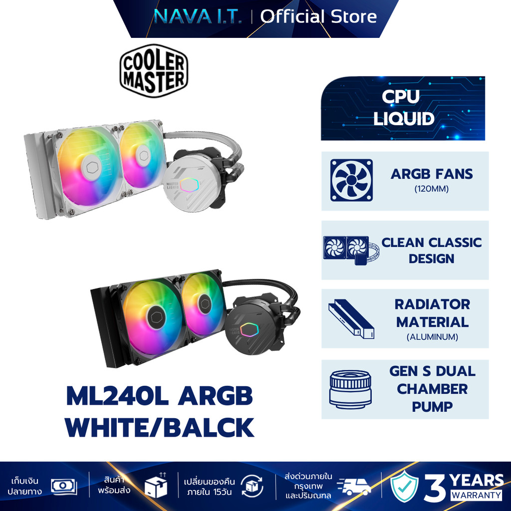 COOLER MASTER (ชุดน้ำแบบปิด) MasterLiquid 240L Core ARGB White/Black ...