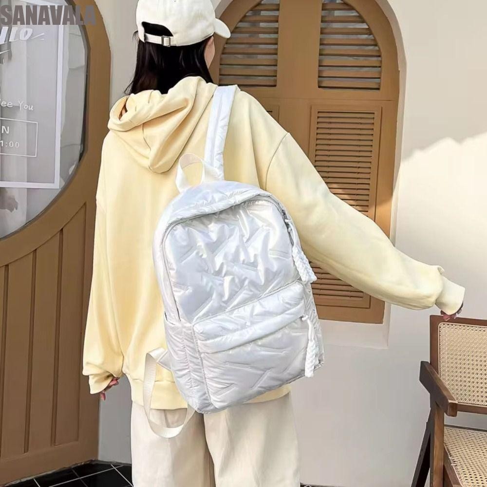 Sanavala Bubble กระเป๋าสะพาย, จีบไนลอนอวกาศกระเป๋าเป้สะพายหลังผ้าฝ้าย, All-match Knapsack Cloud ...