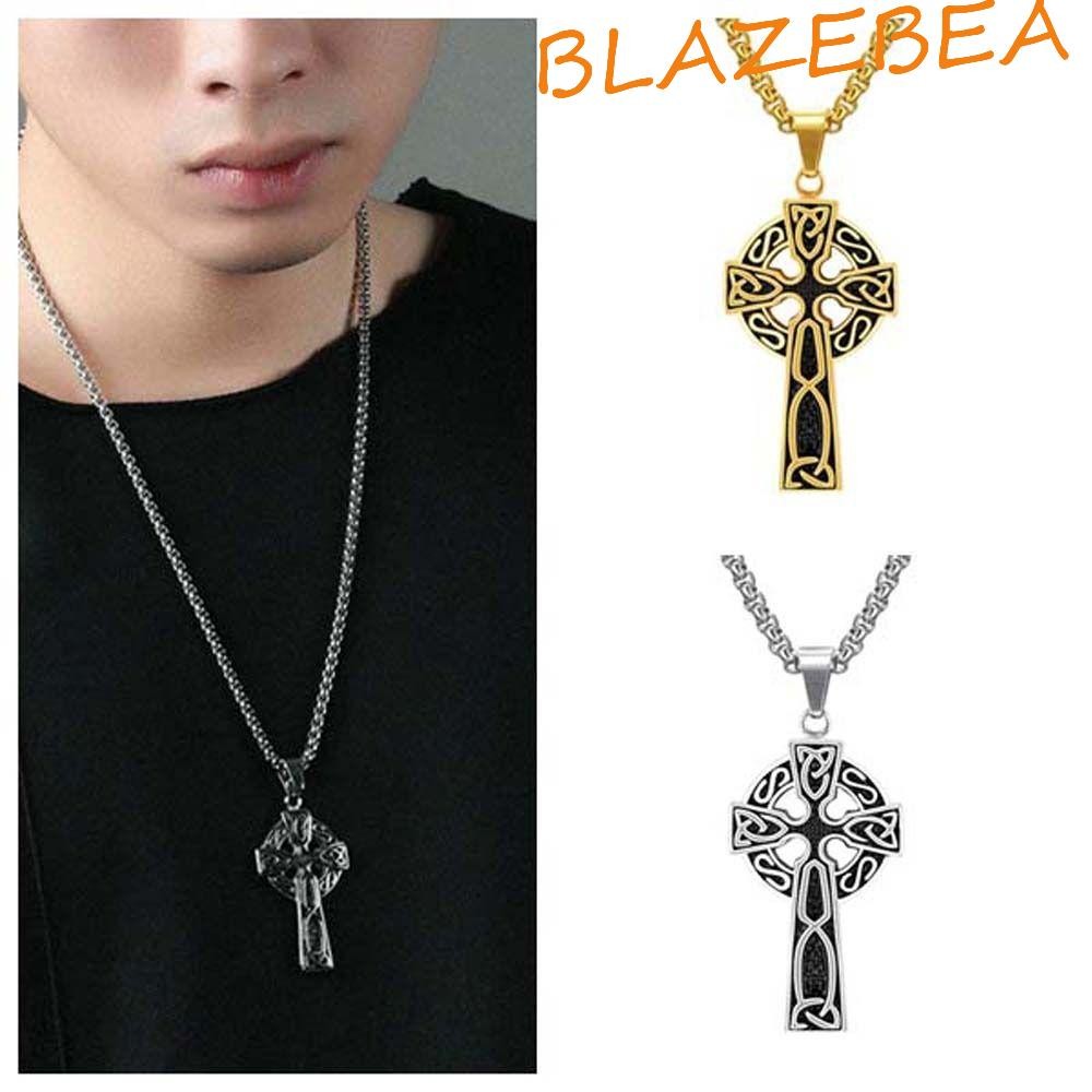 Blazebea สร้อยคอข้าม,เสื้อผ้าอุปกรณ์เสริมหล่อ Charm Cross Clavicle CHAIN, Retro Gold Celtic ...