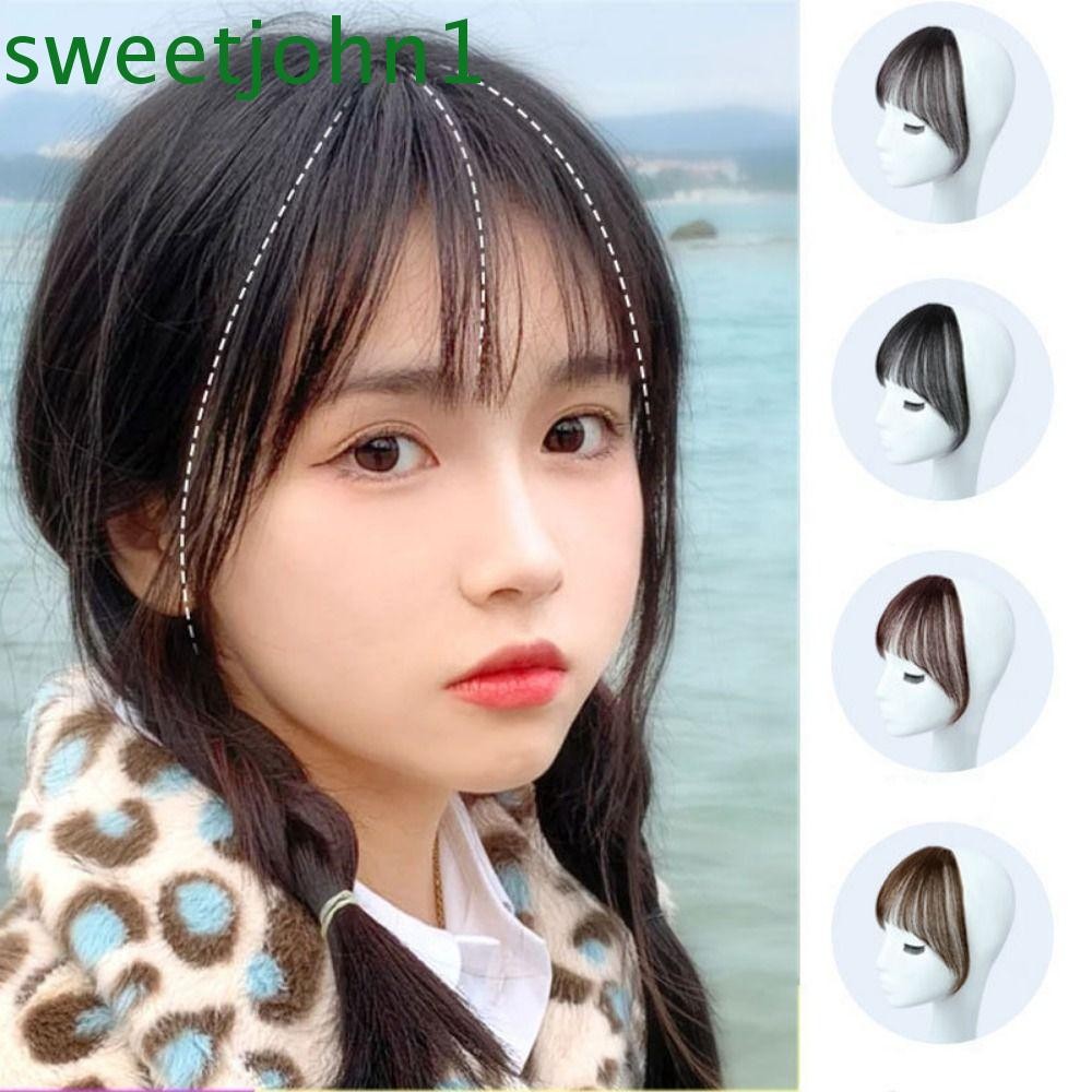 Sweetjohn 3D Bangs วิกผมปาร์ตี้ไม่มีรอยต่อสั้นคลิปปลอมใน Fringe สีดําสีน้ําตาล Fluffy Straight ...