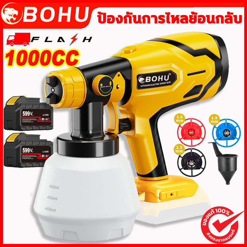 BOHU กาพ่นสีไร้สาย 1000CC กาพ่นสีไฟฟ้า 3500W ใช้ได้ทั้งสีน้ำ+สีน้ำมัน ...