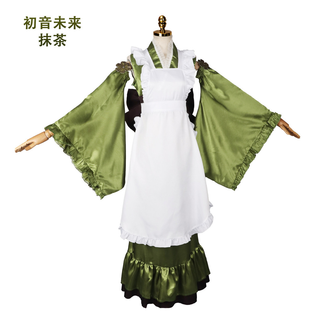 Hatsune Cos เครื่องแต่งกาย Matcha Pahnli ผ้ากันเปื้อนสีเขียวสองมิติ ...