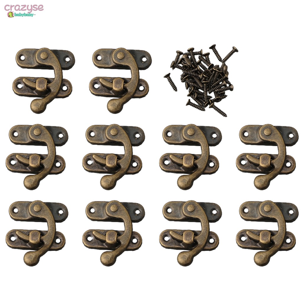 [Cra]Mini Antique Bronze Wood Box Latch Clasp Lock w/ Fixing Screw 10 ...