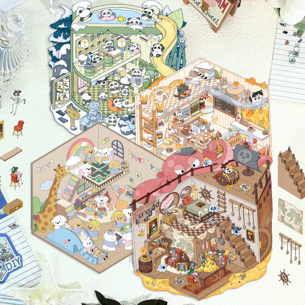 Kowei 3 ชิ้น [Happy Life Series] น่ารัก 3D Journal สติกเกอร์สติกเกอร์ ...