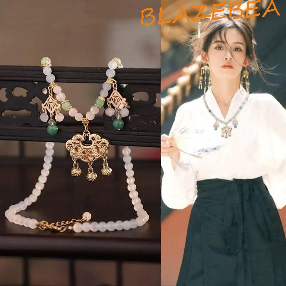 Blazebea Vintage Hanfu สร้อยคอ, Chain Choker ดอกไม้ Longevity ล็อคจี้,หรูหราสไตล์จีน Coloured ...