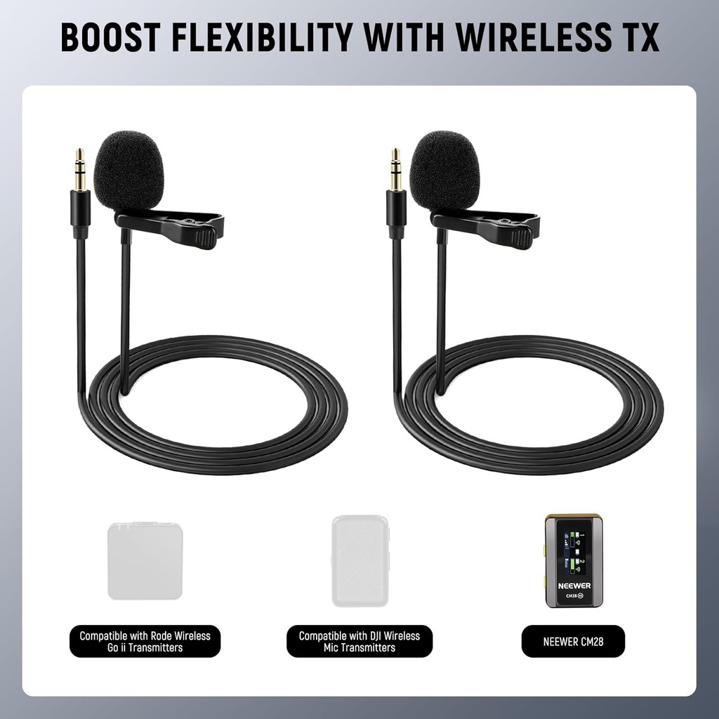 NEEWER Lavalier Lapel ไมโครโฟน (2 แพ็ค), คอนเดนเซอร์รอบทิศทางคลิปแบบมี ...