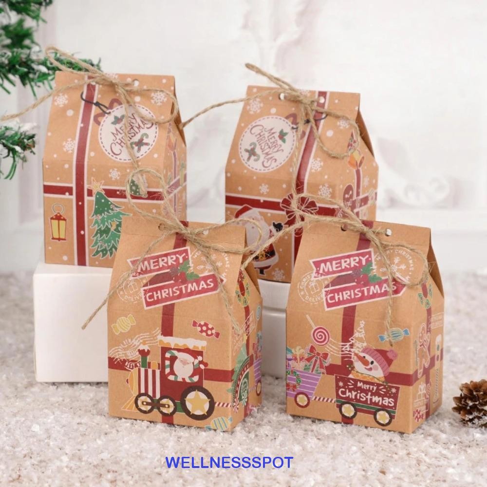 Wellnessspot 50 ชิ้นกล่องของขวัญคริสต์มาส,กระดาษคราฟท์ DIY House Shape Christmas Candy Box, Xmas ...