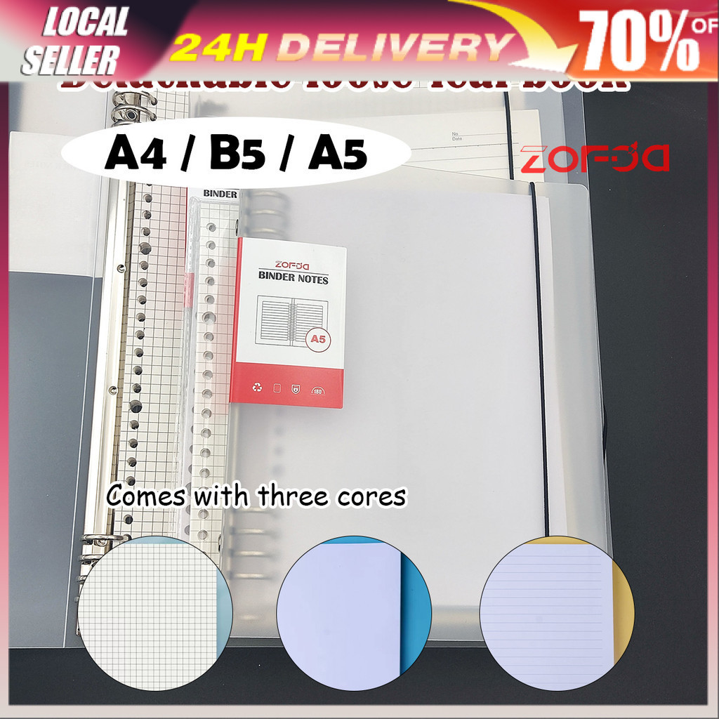 60 แผ่นหลวมกระดาษ A5/B5/A4 PP Matte Binder แหวนแฟ้ม Planner Journalf ...