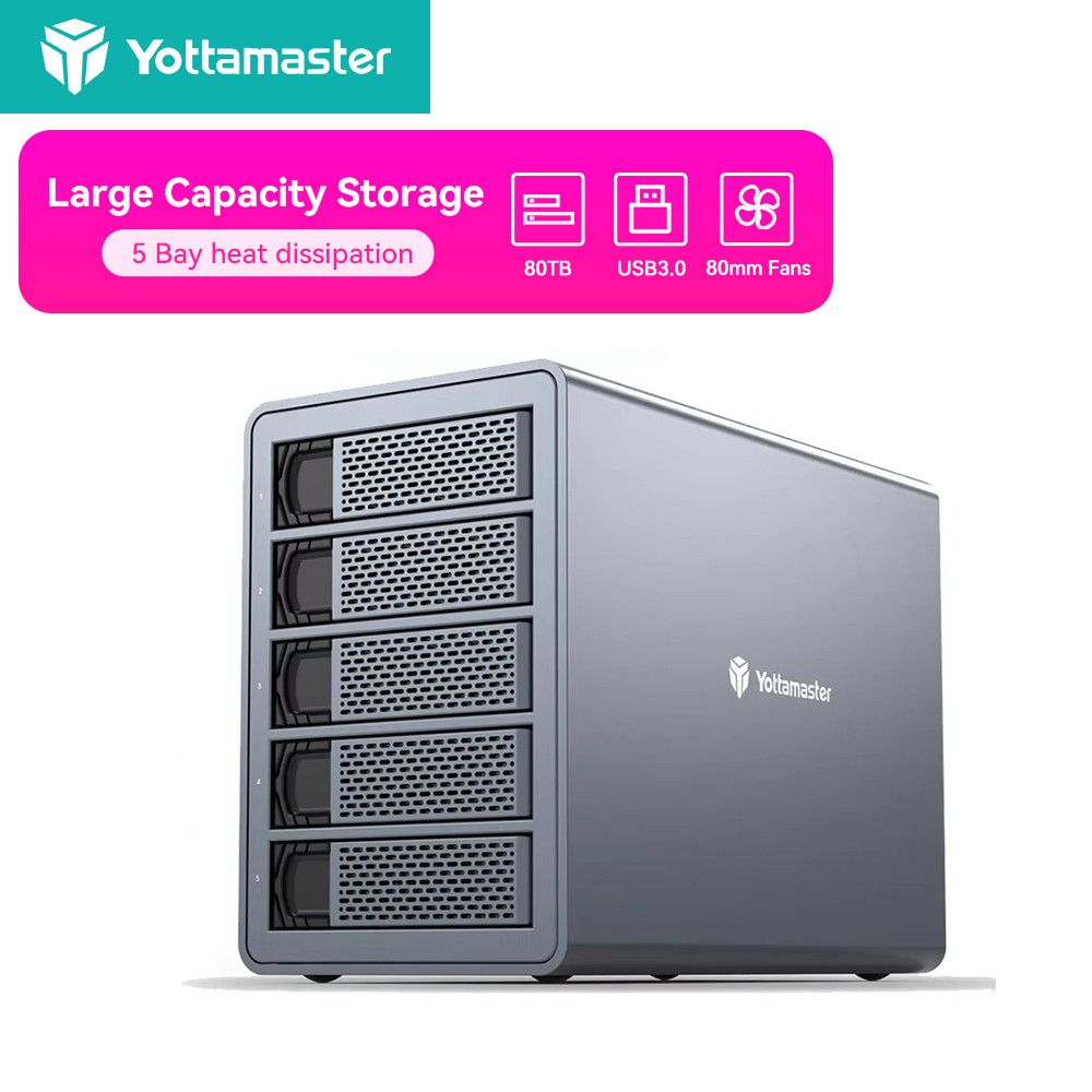 Yottamaster HDD 5 Bay กล่องใส่ฮาร์ดไดรฟ์ USB3.1 (GEN2) Type-C กล่องใส่ HDD ภายนอกรองรับ 2.5 "/3. ...