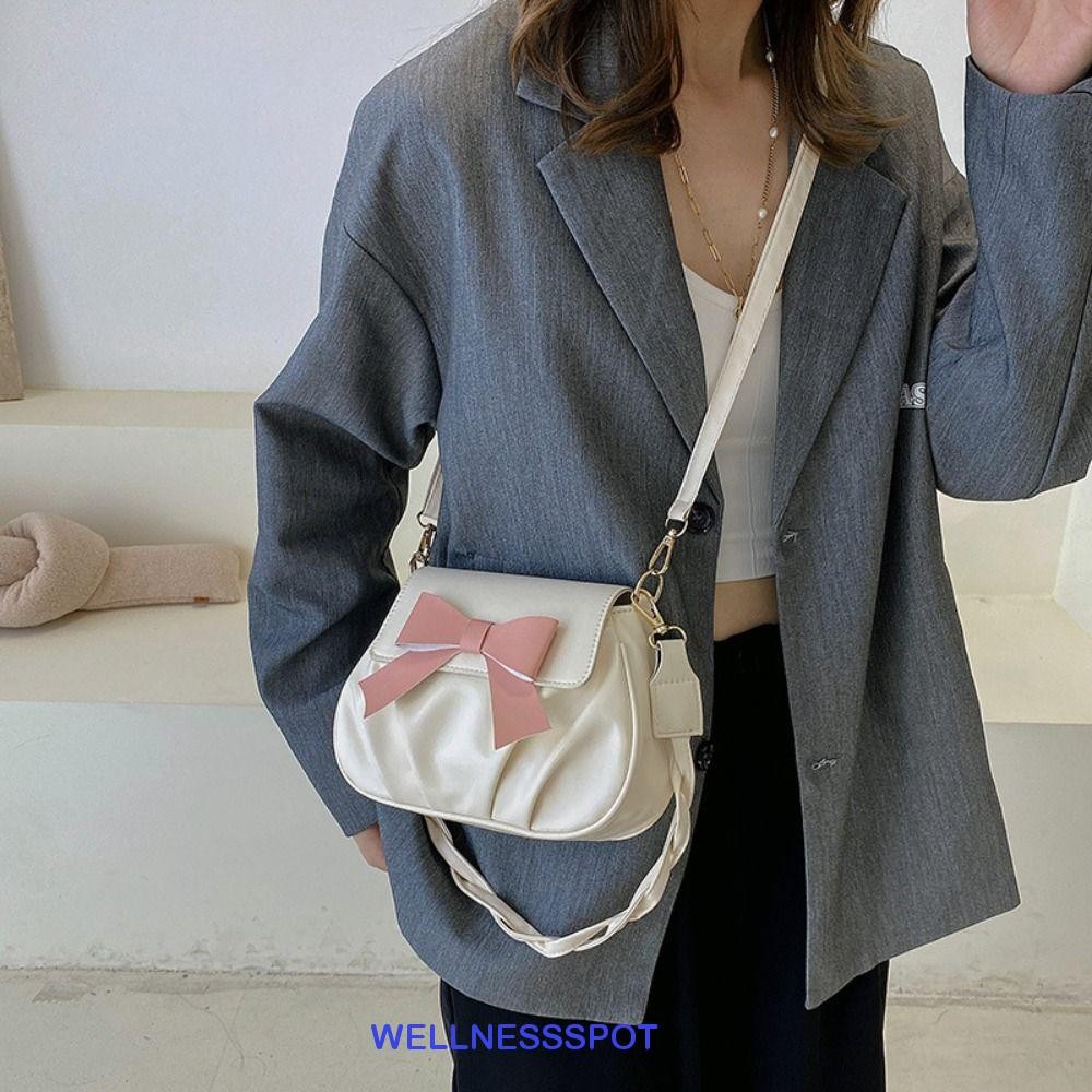 Wellnessspot Bowknot Crossbody Bag, Y2K กระเป๋าสะพายโบว์สไตล์เกาหลี, กระเป๋าถือเรียบง่ายย่น ...