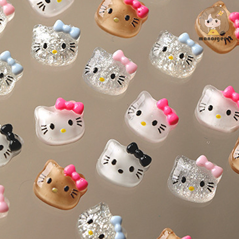 [LO] 10 ชิ้น Fine Katie Flicker Cat เล็บการ์ตูนอุปกรณ์เสริม Mini เรซิ่น ...