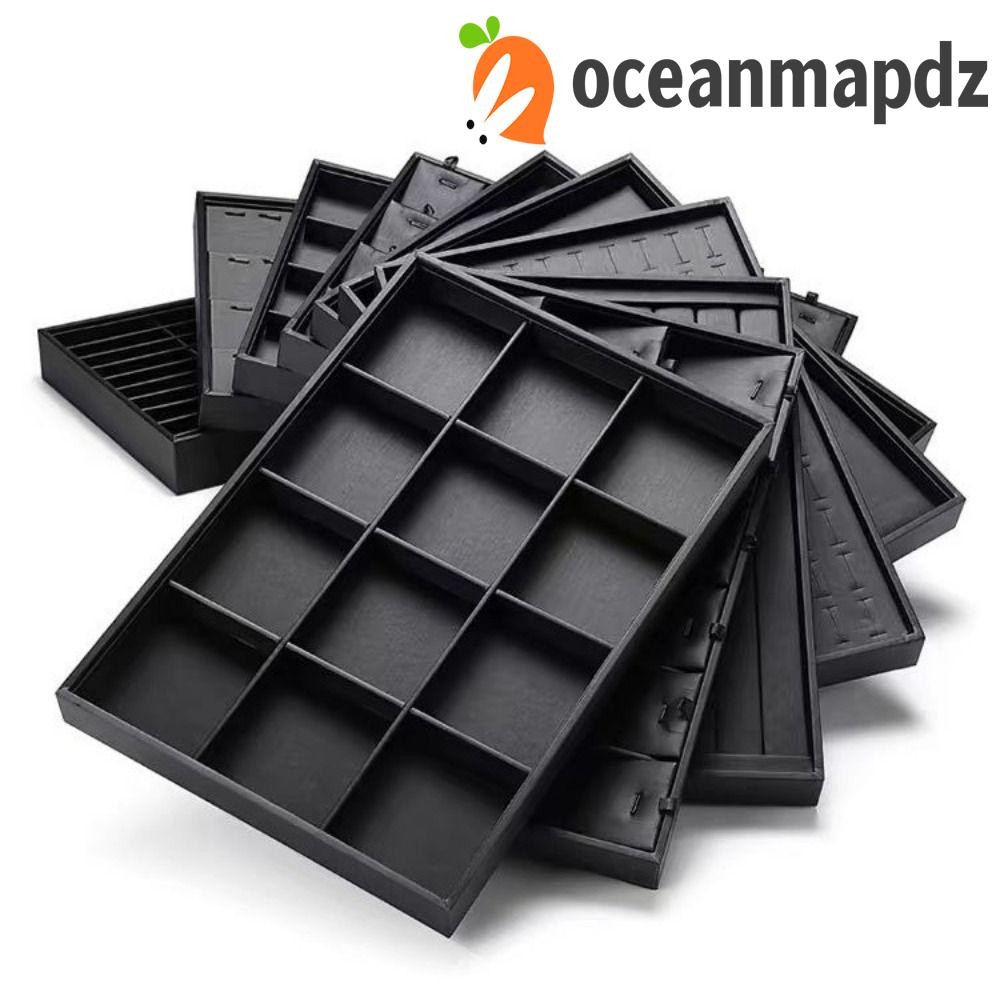 Oceanmapdz ถาดแสดงเครื่องประดับ, Stackable Black PU หนังเครื่องประดับพาเลท,แบบพกพาหลายช่อง ...