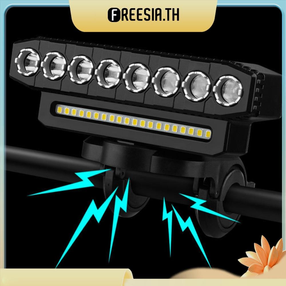 [Freesia.th] LED ไฟหน้าจักรยาน พร้อม Bell 130DB และ Power Bank 6 โหมดแสง ชาร์จUSB สําหรับขี่ ...