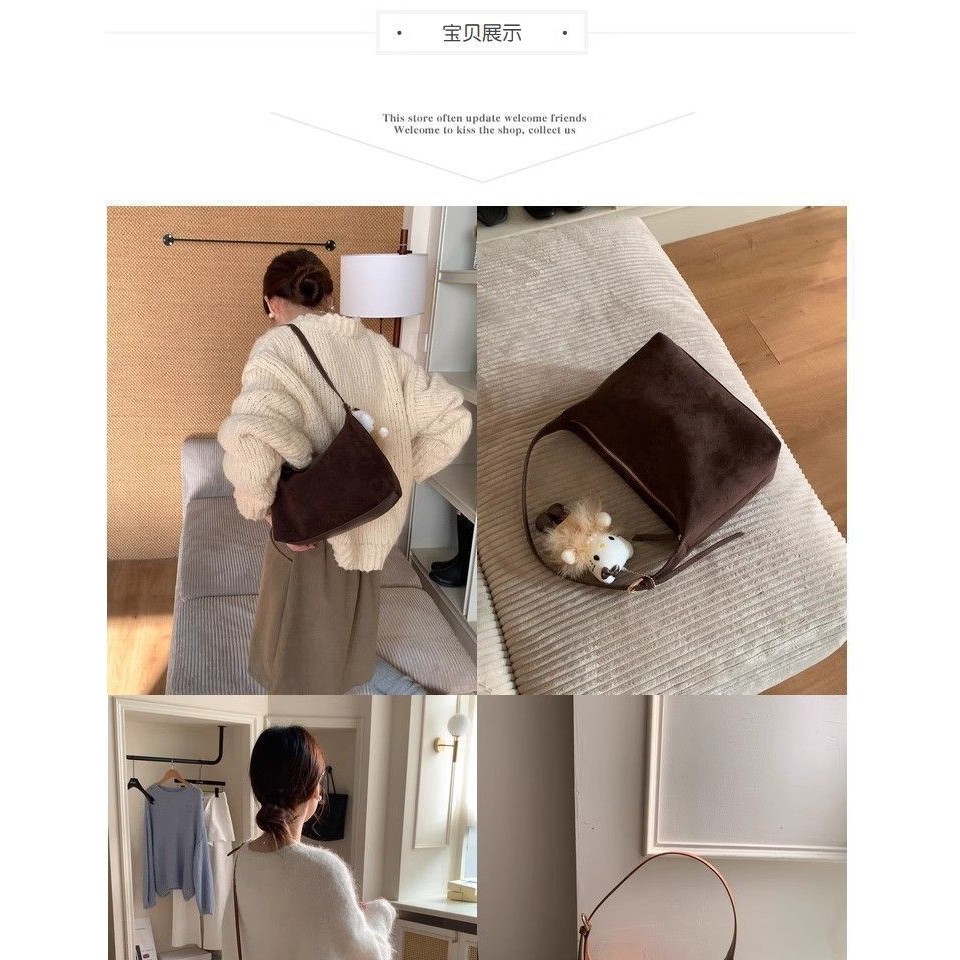 Amila Vintage Suede Simple Underarm Commuter Deerskin Velvet Dumpling Bag Shoulder Portable ...