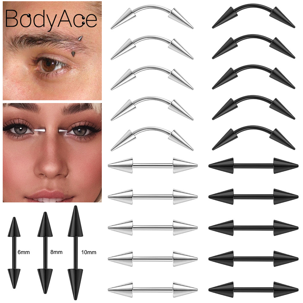 Bodyace อุตสาหกรรม Barbell เจาะ 16G สแตนเลสสตีลคิ้วแหวนโค้ง Eyebrow ...