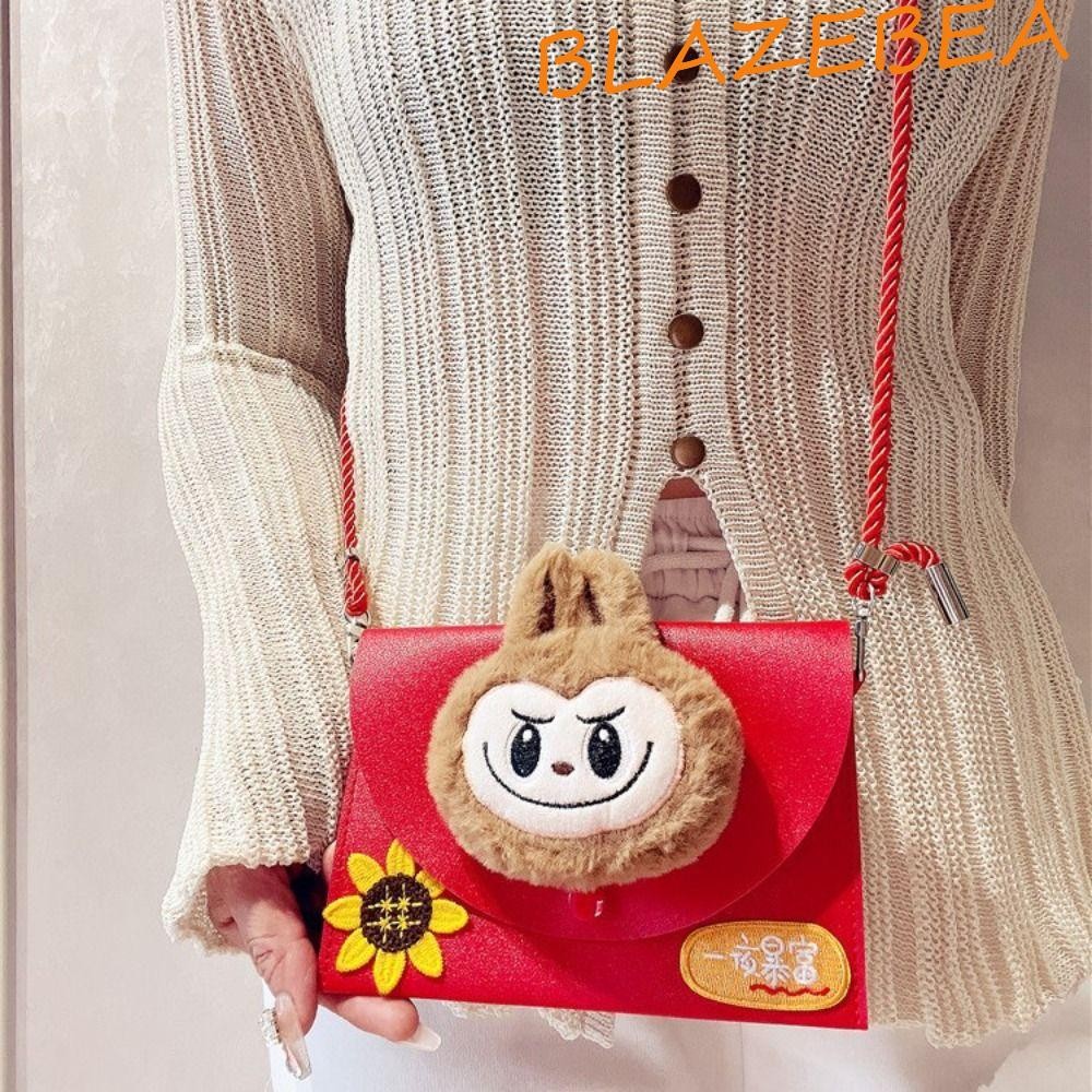 Blazebea Labubu Red Packet, Cross Body Plush Labubu Lucky Money Bag,แบบดั้งเดิม PU Leather Money ...