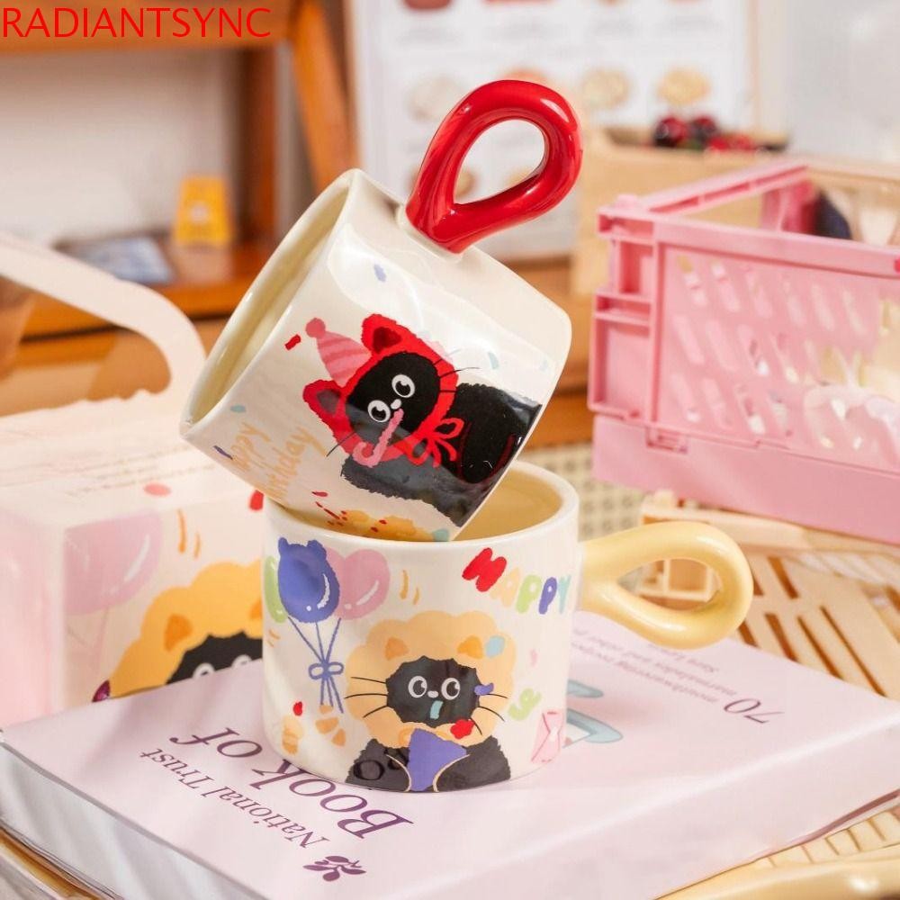 Radiantsync แก้วเซรามิคแมว, แก้วกาแฟเซรามิกเค้ก 3D สร้างสรรค์, ของขวัญของขวัญวันเกิดมีความสุข ...