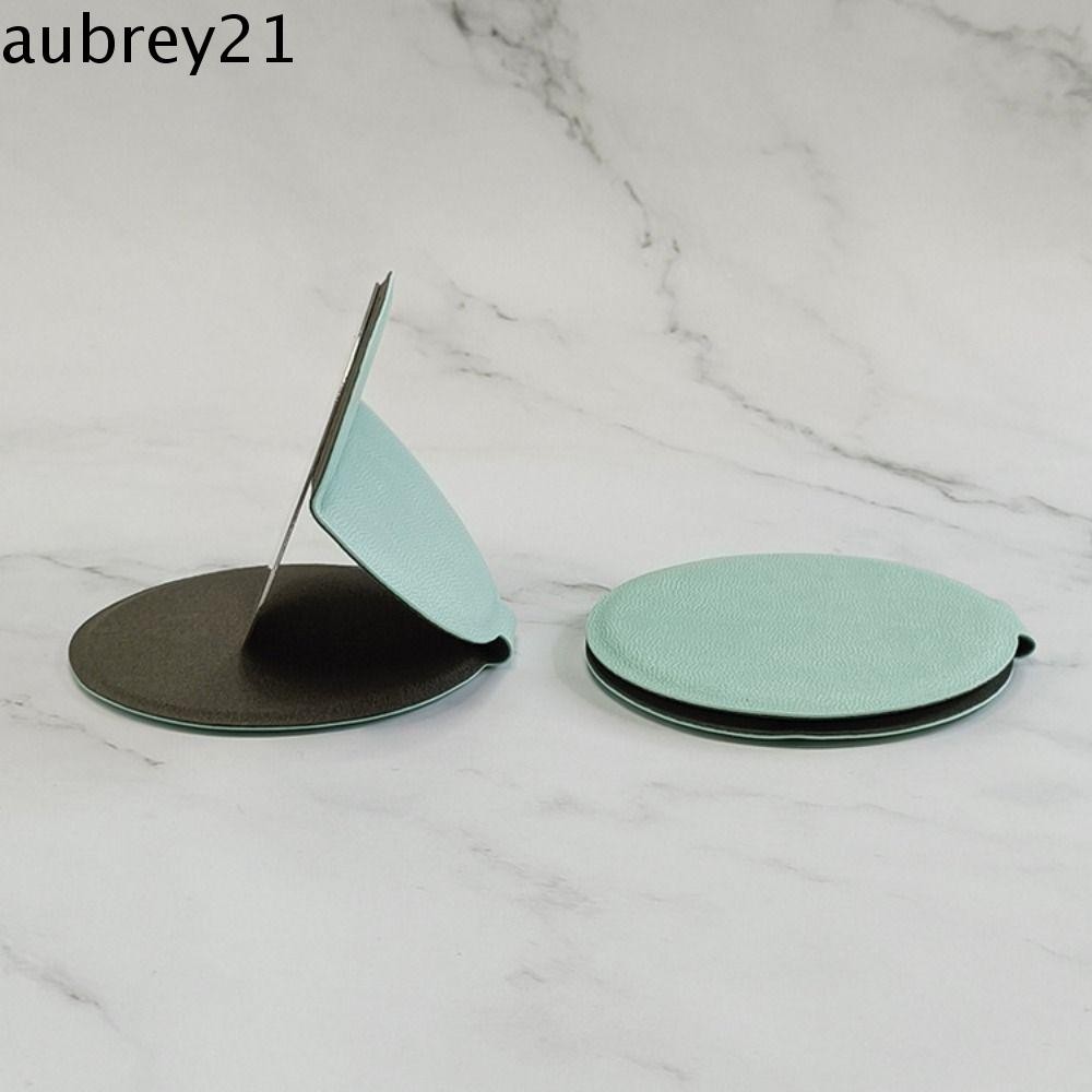 Aubrey1 กระจกขาตั้งตั้งโต๊ะ Pu สีทึบ Pu หนังวงกลมกระจกแต่งหน้าพับ ...