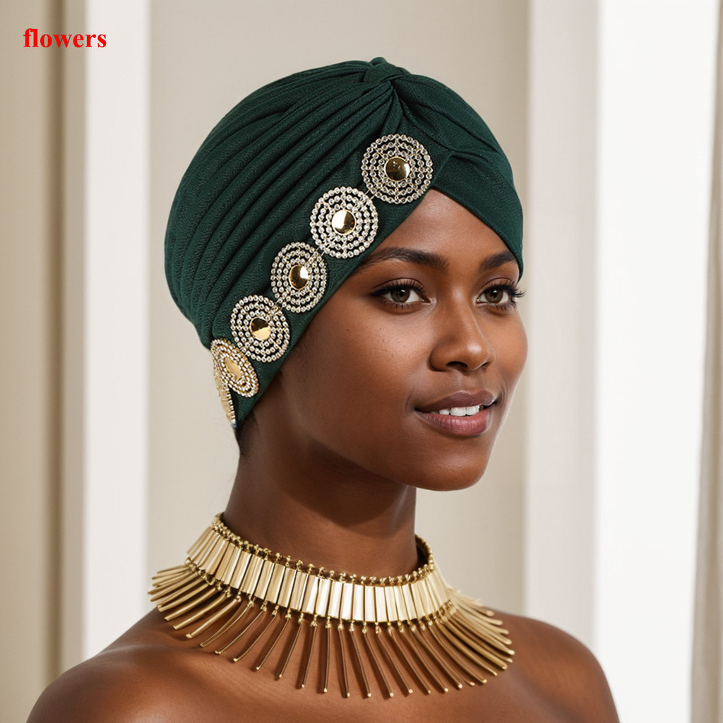 ผู้หญิง Rhinestone Turban หมวก Ruffle Head Wrap Hijab แอฟริกัน ...