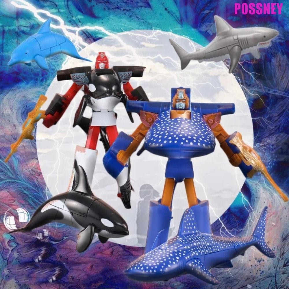 Possney Transformation Whale Dolphin, Great White Shark Action Figure ...