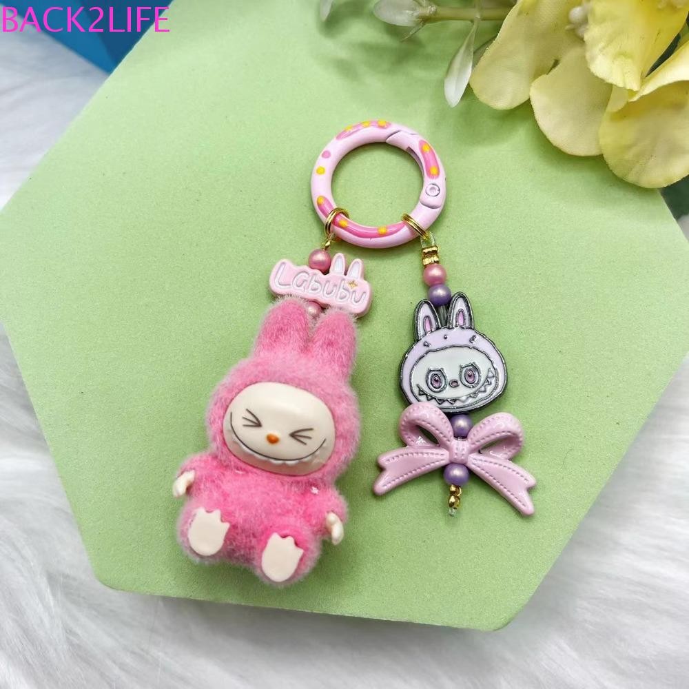 Back2life Flocking Labubu Key Ring, Silica Gel Bow นั่งลง Labubu จี้ ...