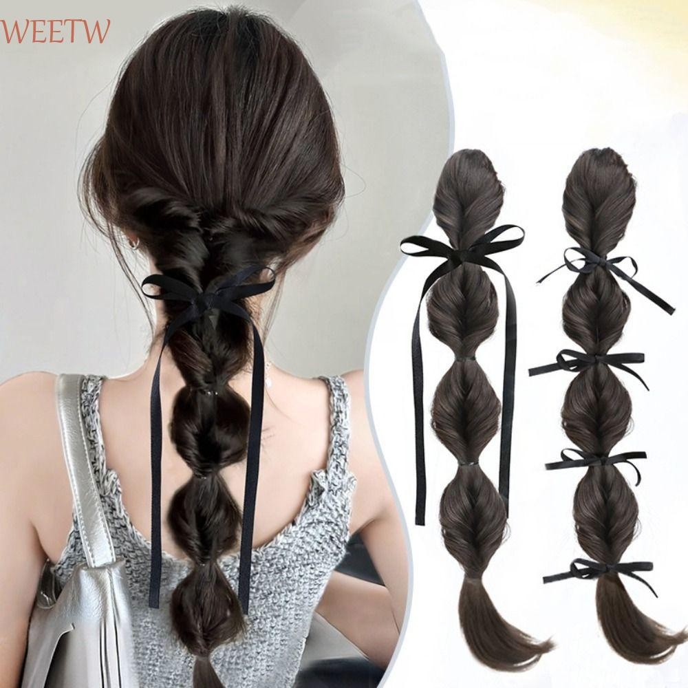 Weekw Bubble Braid Ponytail,โคมไฟ Braid Ribbon Bow Claw คลิปวิกผมหางม้า ...