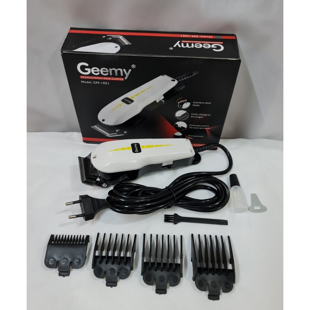 ปัตตาเลี่ยนมีสาย Geemy GM-1021 สีขาว ฟันตัด พร้อมใช้งาน และฟันรอง 4 ...