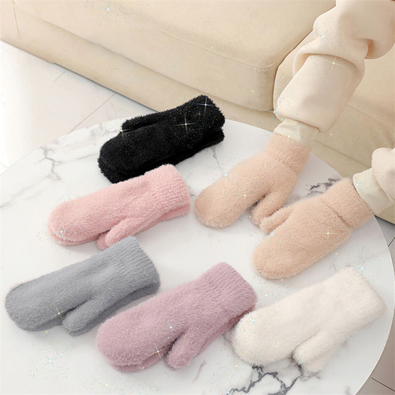 (JMBX) ถุงมืออุ่นฤดูหนาวของผู้หญิงพร้อมตุ๊กตาสองชั้นนิ้วและถุงมือปั่น ...