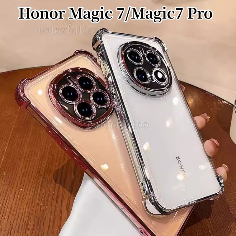 ชุบใสซิลิโคนปลอกtpuสําหรับhonor Magic 7 6 Pro 6Pro 7Pro Magic6 Magic7 5Gโปร่งใสสี่มุมถุงลมนิรภัย ...