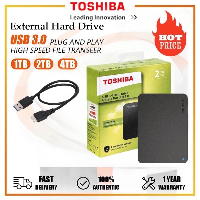 ⚡️⚡️Toshiba harddisk external 1TB 2TB 4TB ฮาร์ดไดรฟ์ขยาย HDD ฮาร์ดUSB3 ...
