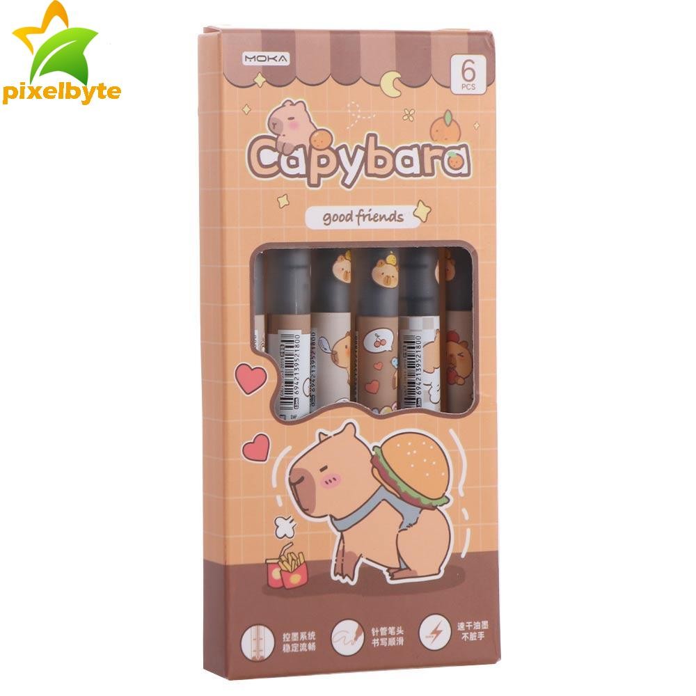 Pixelbyte ปากกาเจล Capybara 6 ชิ้น, ความงามดูดีปากกาลูกลื่นเหลวตรง, การ์ตูนชนิดบรรจุกล่องลายเซ็น ...