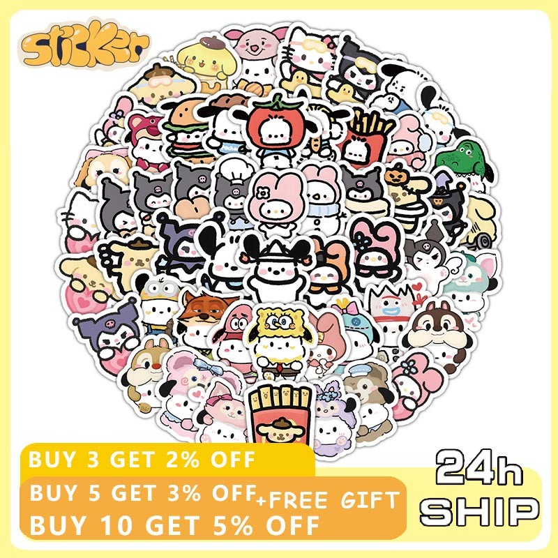 120PCS การ์ตูน Sanrio My Melody Hello Kitty Kuromi สติกเกอร์ DIY ...