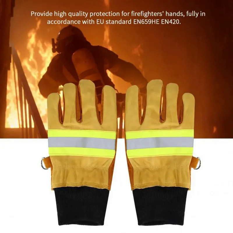 Cow Leather Fire Gloves Heat Resistant Radiant Work Protection ...