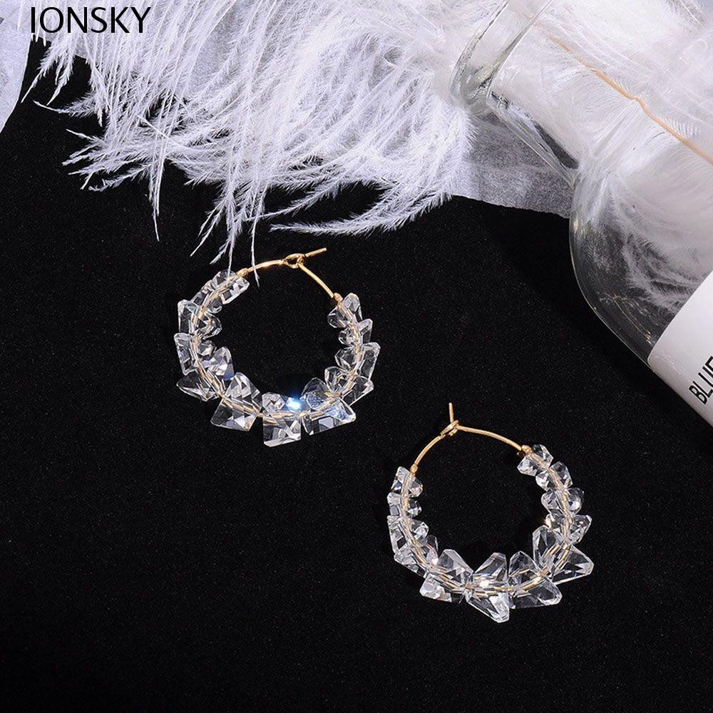 Ionsky Hoop Dangle ต่างหูสาวที่ละเอียดอ่อนวงกลมรอบคริสตัลเครื่องประดับ ...