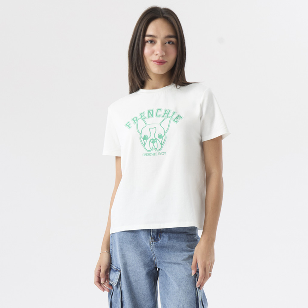 ESP เสื้อทีเชิ้ต เฟรนช์ชี่ อีซี่ ผู้หญิง สีขาว | Frenchie Eazy T-Shirt ...