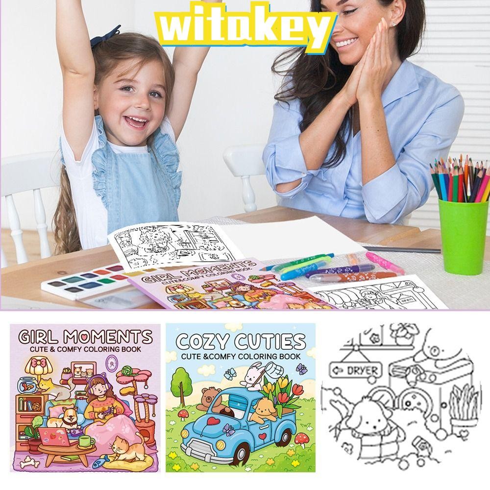WITAKEY สมุดระบายสี Graffiti, สมุดระบายสีเพื่อการศึกษาการ์ตูน, ความเครียดบรรเทาน่ารัก COZY CUIES ...